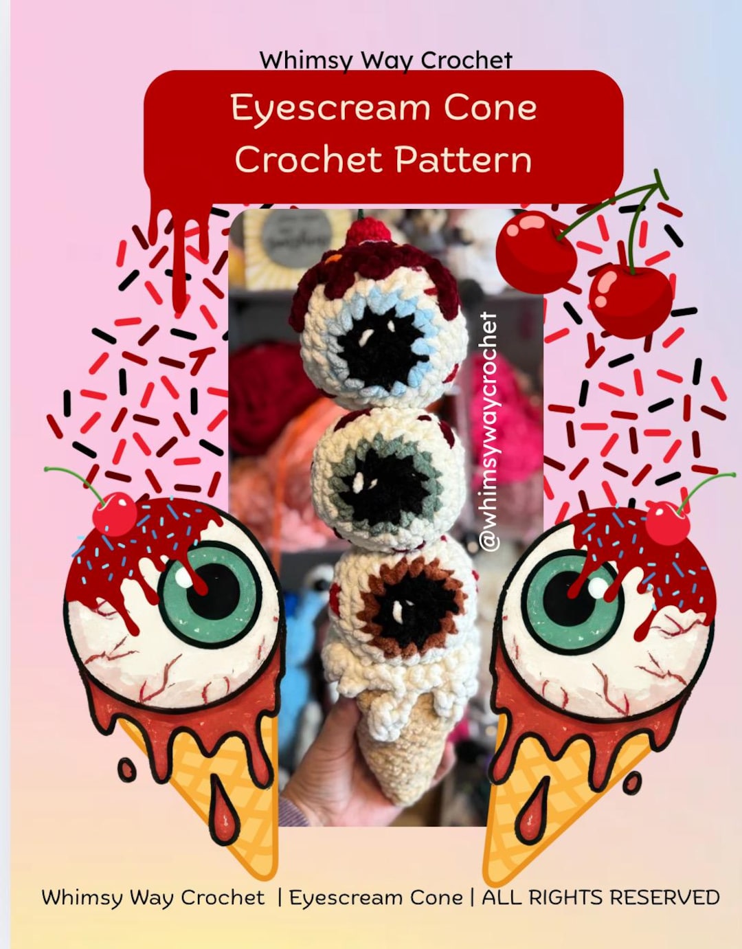 Crochet Eyeball Ice Cream Cone Pattern: Halloween Amigurumi (PDF ...