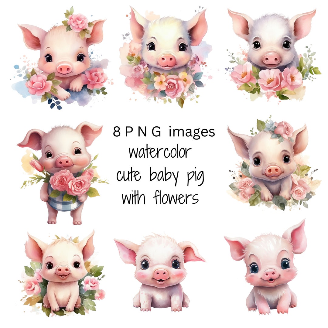 Watercolor Cute Baby Pig Clipart Bundle, Baby Shower, Nursery Decor ...