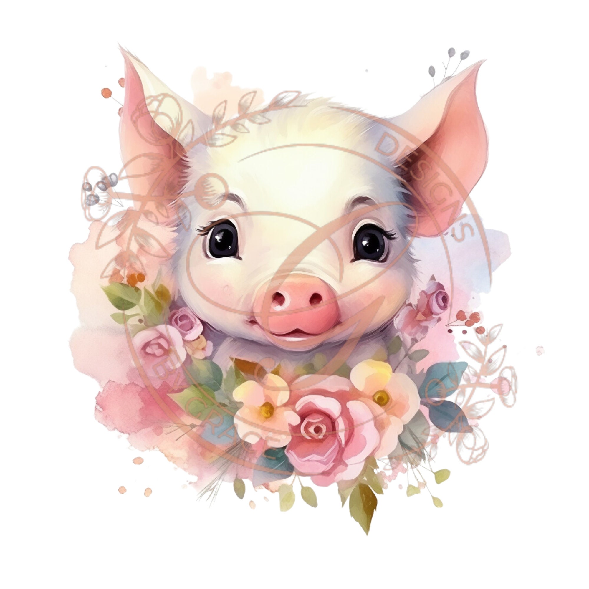 Watercolor Cute Baby Pig Clipart Bundle, Baby Shower, Nursery Decor ...