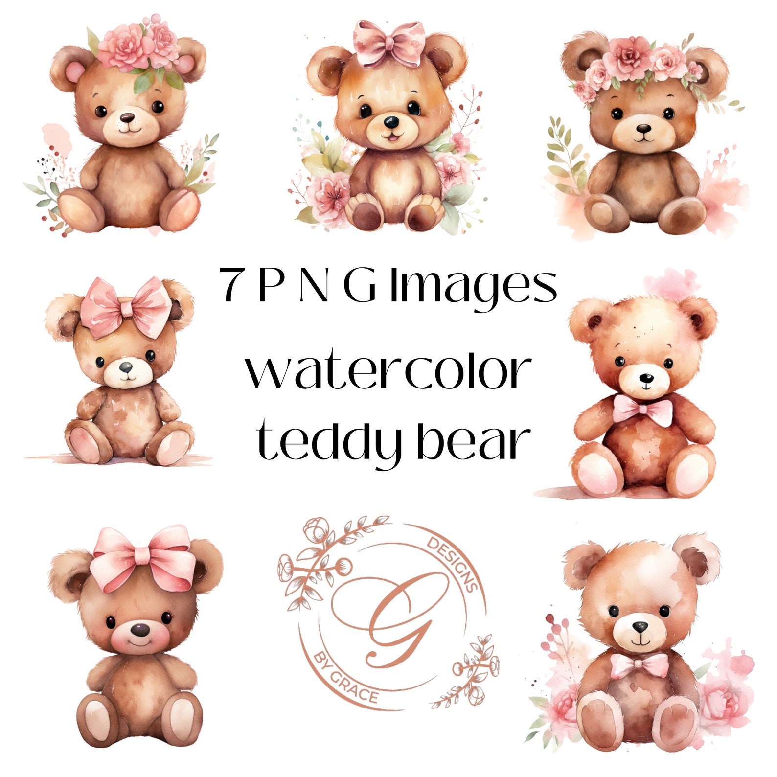 Teddy Bear Clipart, Clipart Bundle, Watercolor Clipart, Nursery Clipart ...