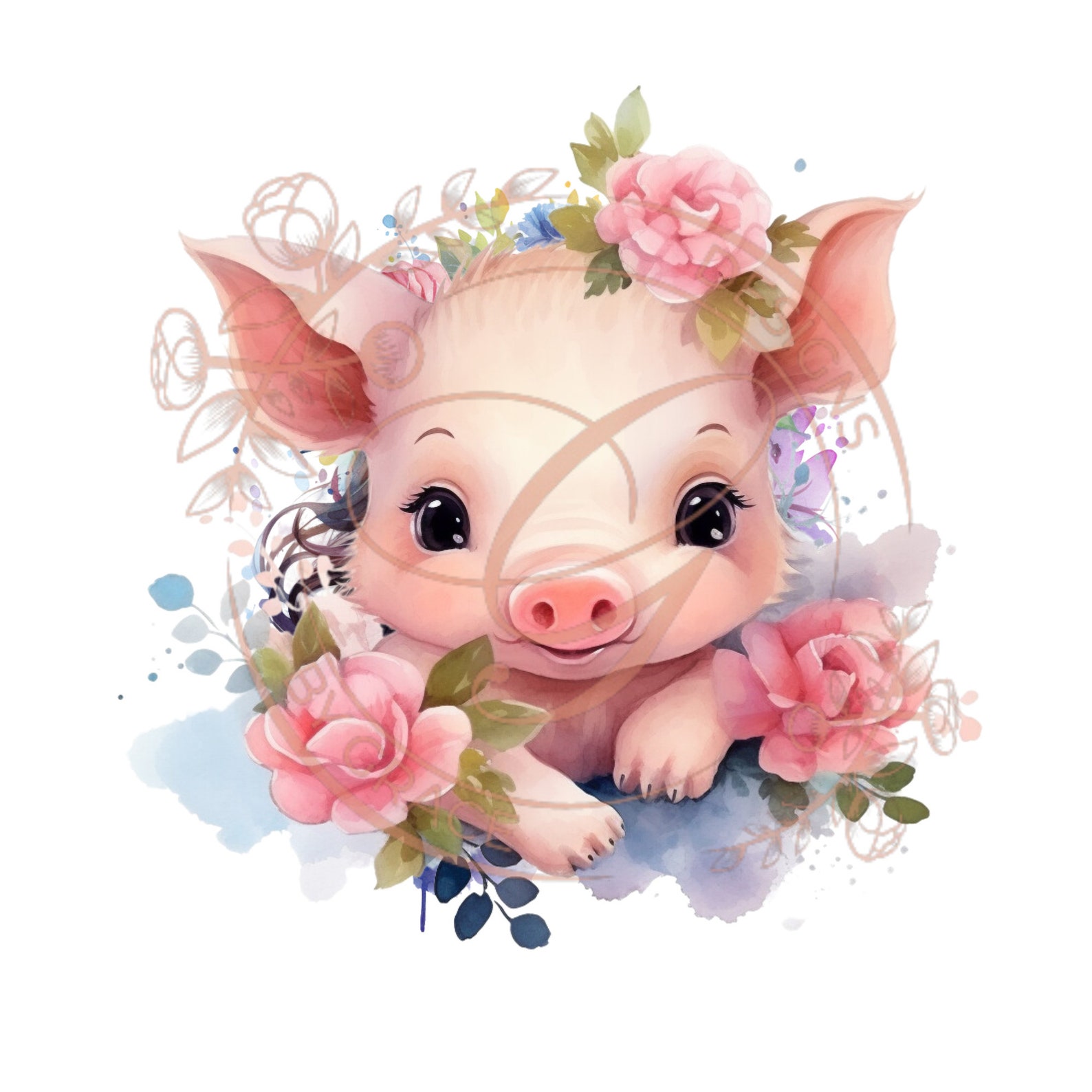 Watercolor Cute Baby Pig Clipart Bundle, Baby Shower, Nursery Decor ...