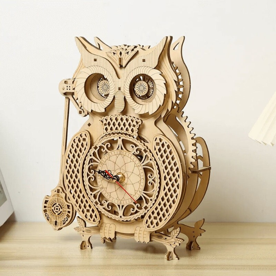 3D Wooden Puzzle Mechanical Owl Clock | Wooden Owl Clock | Pendulum Owl ...