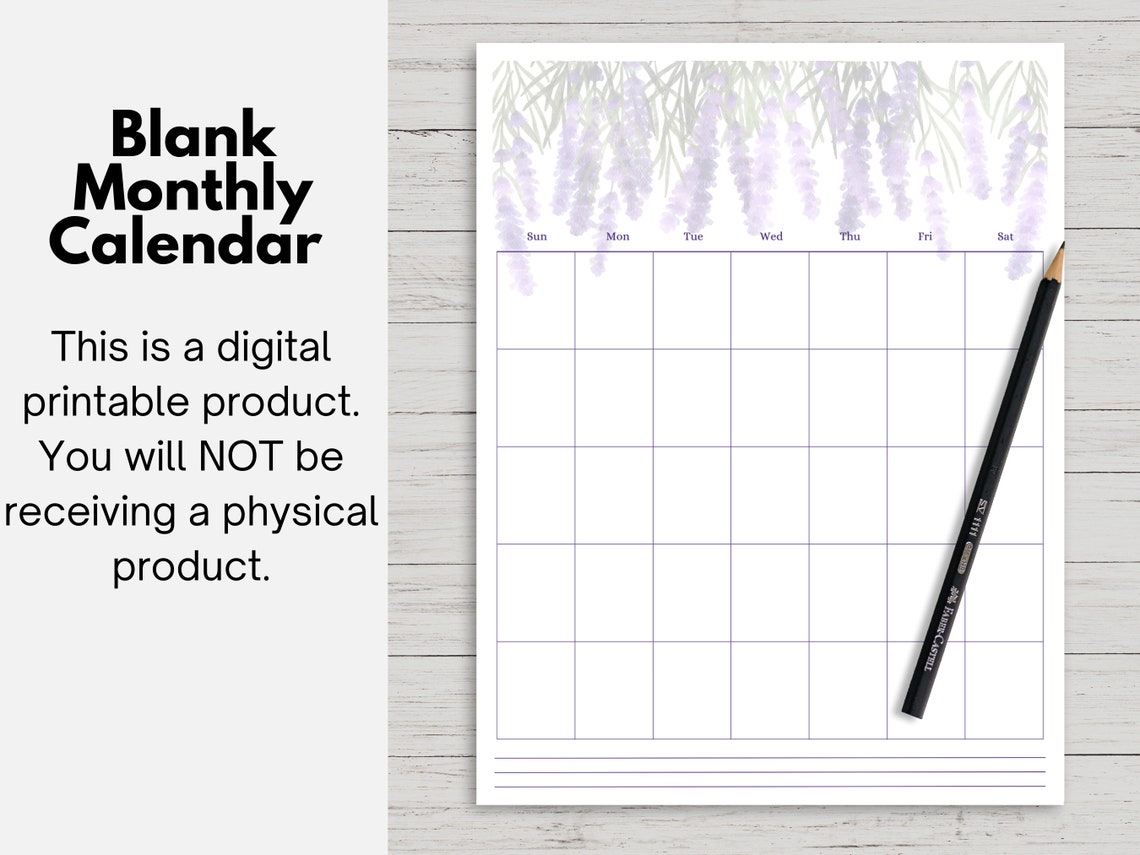 Blank Monthly Calendar, Printable Blank Calendar, Minimalist Calendar ...