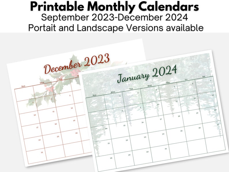 Printable Monthly Calendars 2023-2024 - Etsy