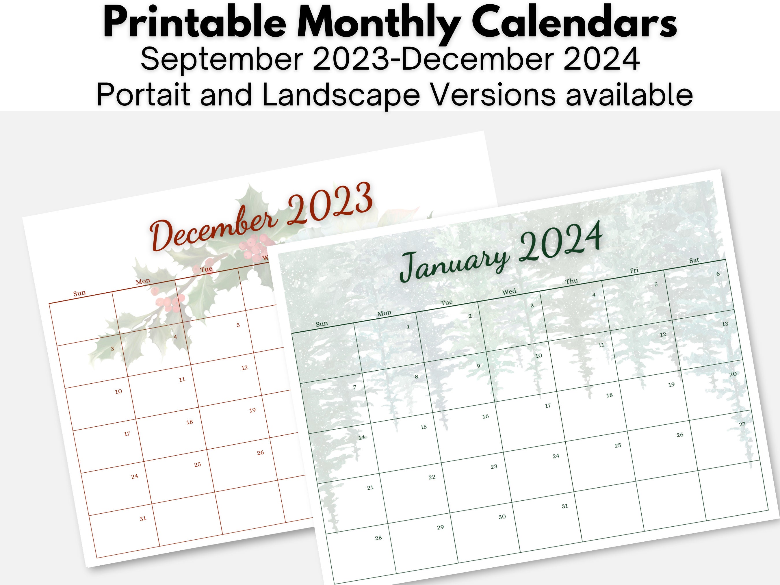 Printable Monthly Calendars 2023-2024 - Etsy