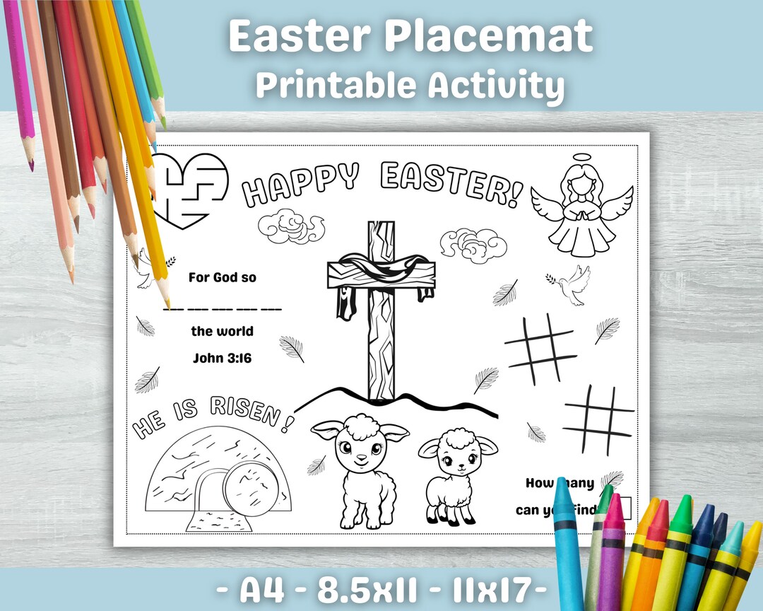 Christian Easter Activity Placemat, Easter Coloring Sheet, Easter ...