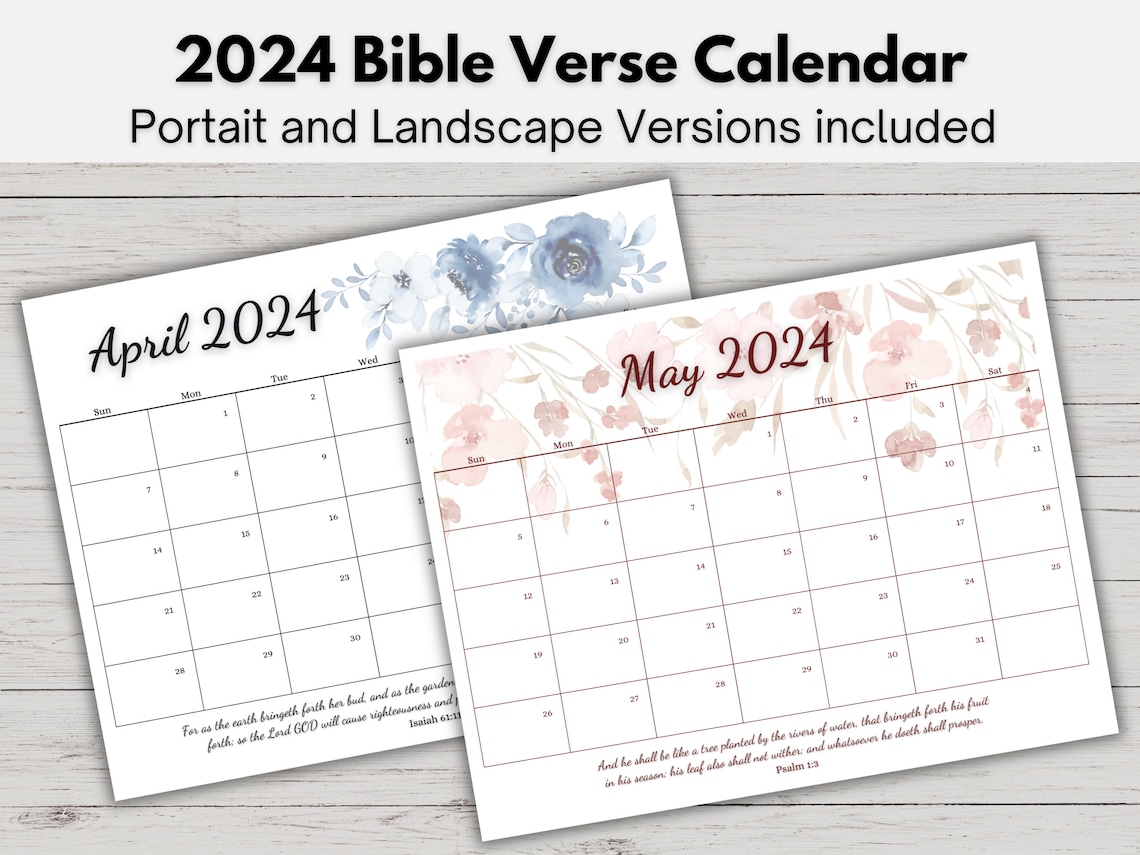 2024 Bible Verse Calendar, Printable Scripture Calendar, Inspirational ...