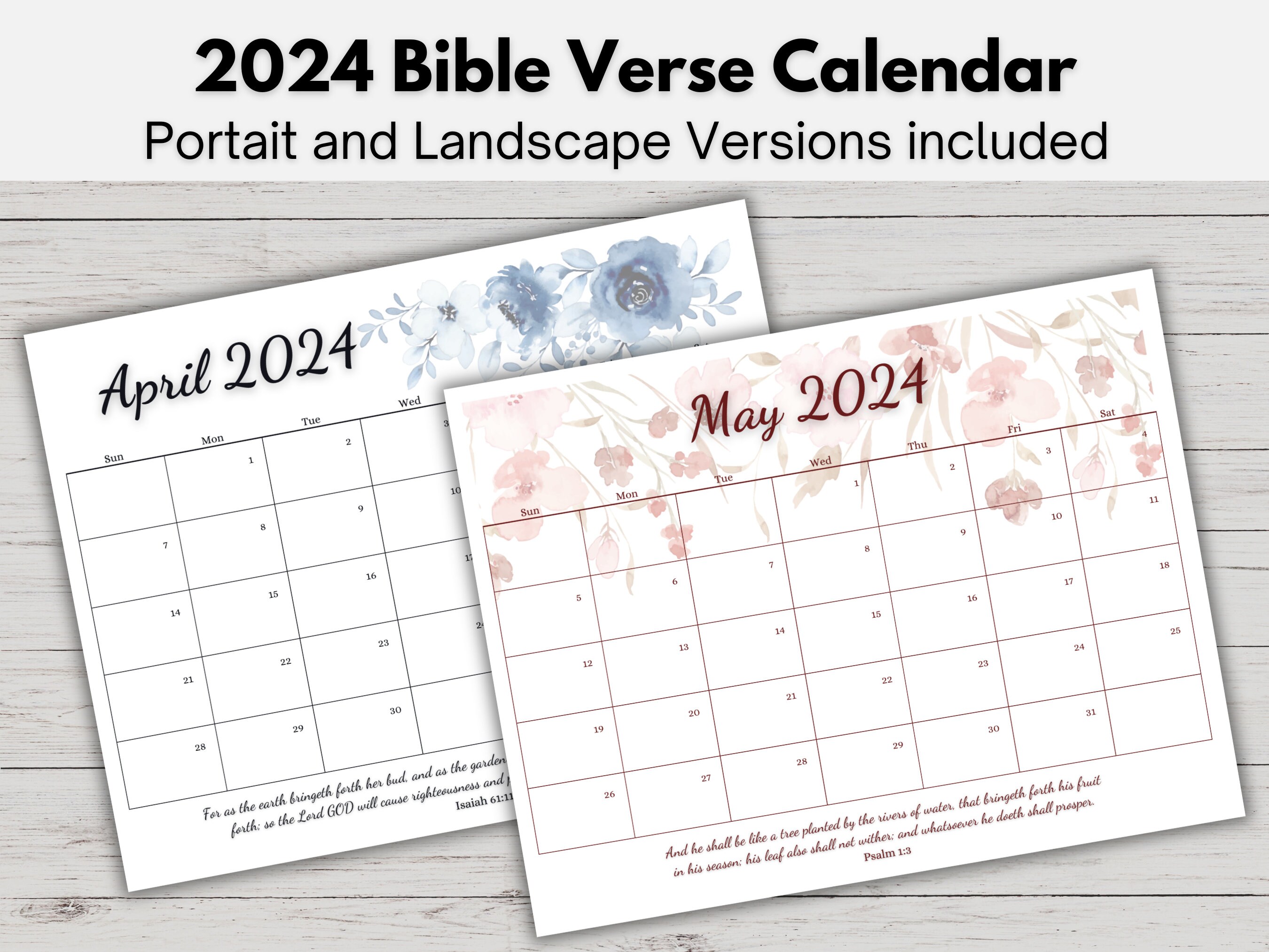 2024 Bible Verse Calendar, Printable Scripture Calendar, Inspirational ...