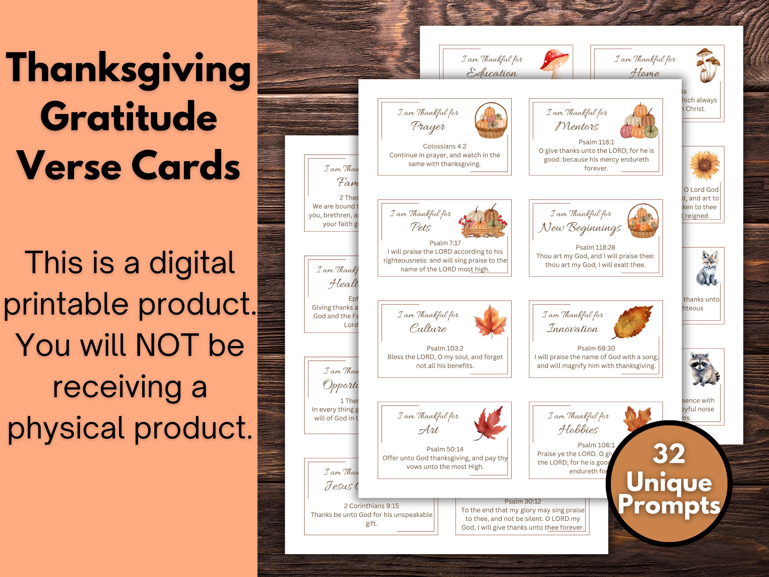 I Am Thankful for Bible Verse Cards, Thanksgiving Gratitude Cards ...
