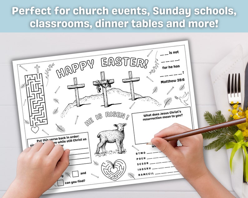 Christian Easter Activity Placemat, Easter Coloring Activity Sheet ...