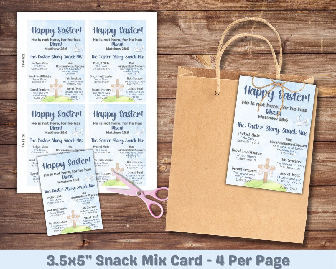 Easter Story Snack Mix Tag and Bag Topper, He is Risen Printable ...