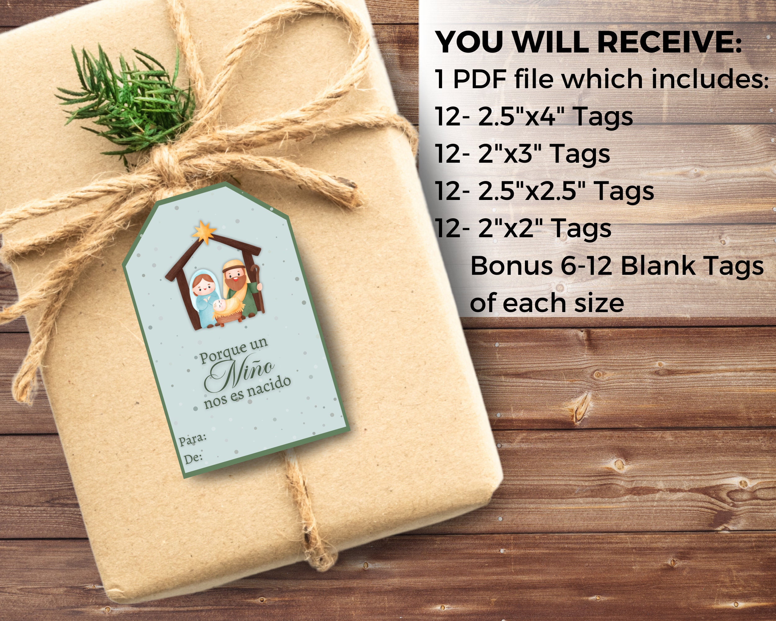 Spanish Nativity Gift Tags, Baby Jesus Gift Tag, Religious Gift Tag ...