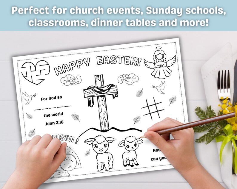 Christian Easter Activity Placemat, Easter Coloring Sheet, Easter ...