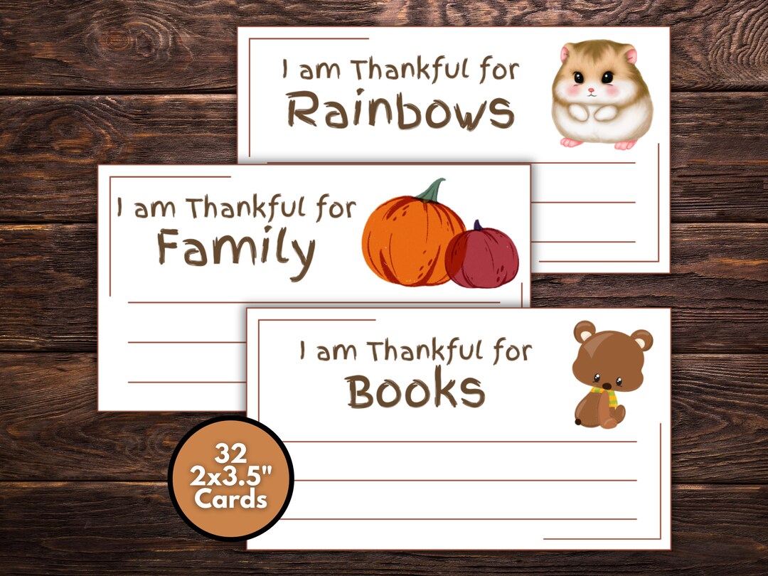 Kids I Am Thankful for Cards, Thanksgiving Gratitude Cards, Kids ...