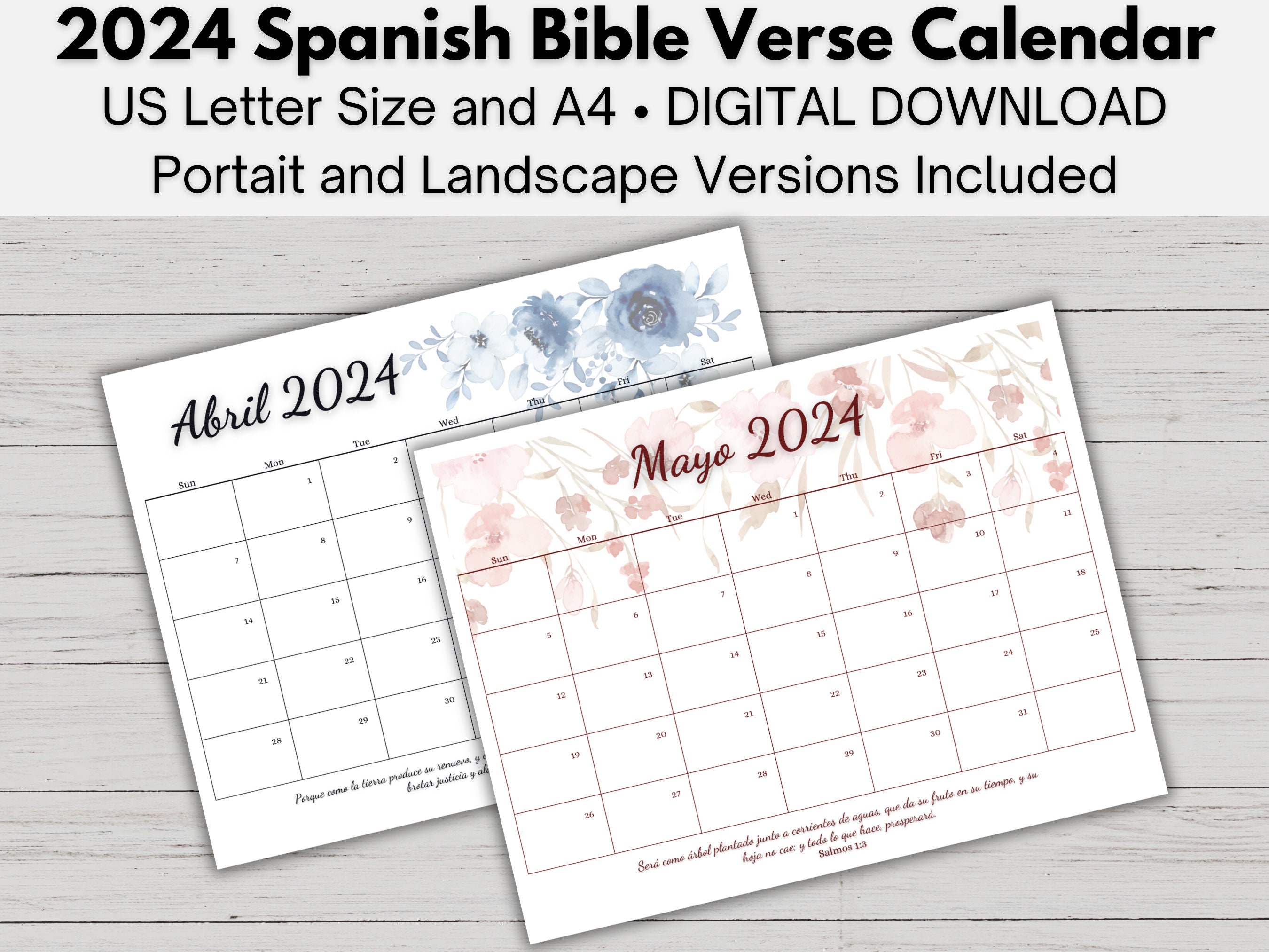 2024 Spanish Bible Verse Calendar, Printable Spanish Scripture Calendar ...