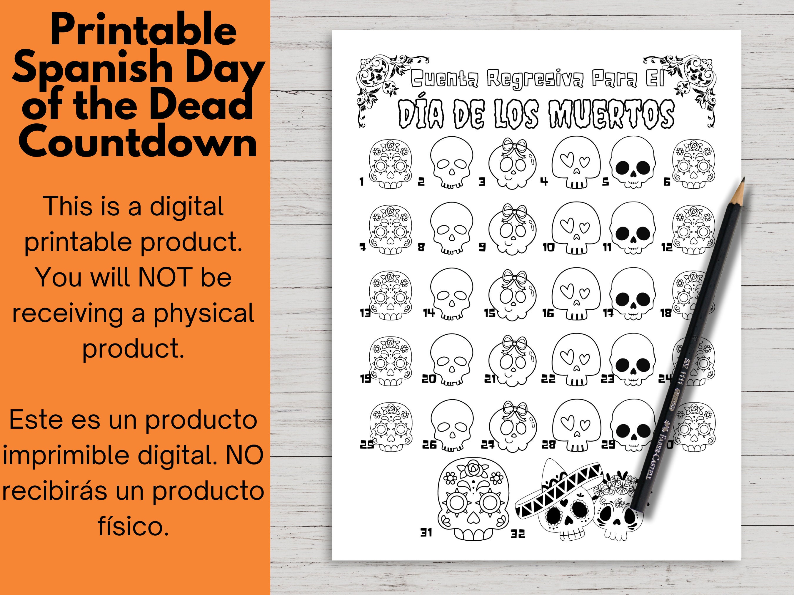 Printable Day of the Dead Countdown in Spanish/ Dia De Los - Etsy