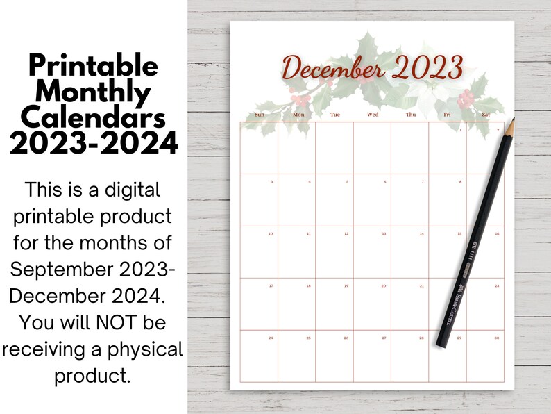 Printable Monthly Calendars 2023-2024 - Etsy