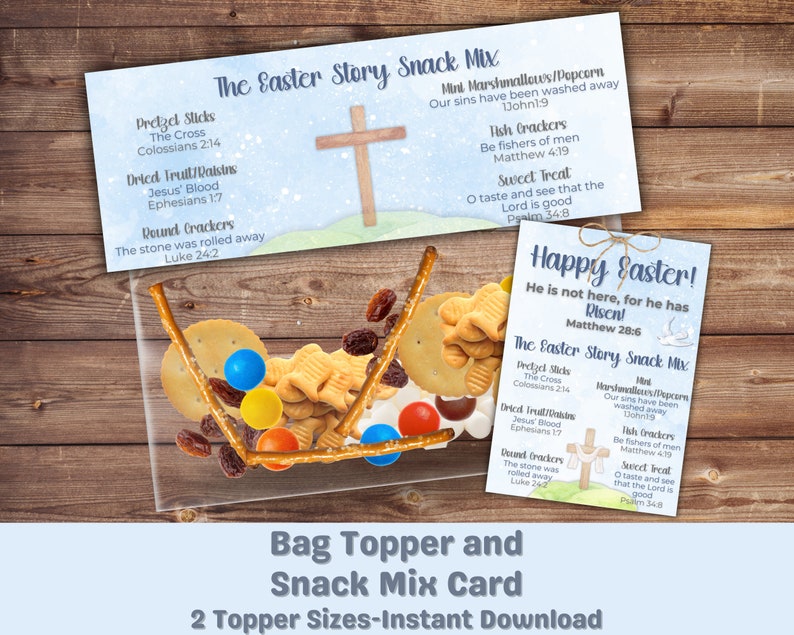 Easter Story Snack Mix Tag and Bag Topper, He is Risen Printable ...