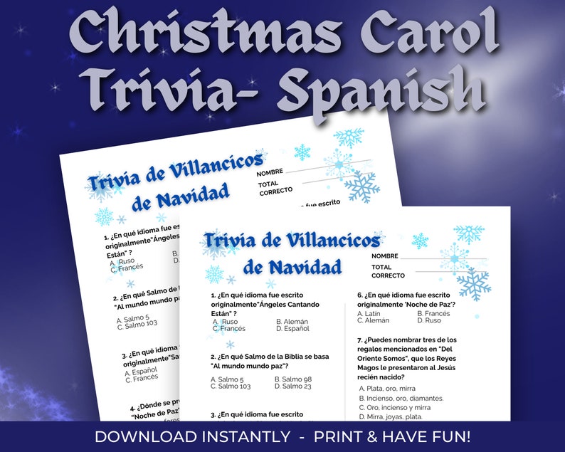 Spanish Christmas Carol Trivia, Christmas Song Trivia Game, Spanish ...