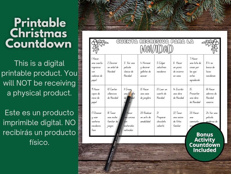 Spanish Christmas Countdown Calendar, Countdown to Christmas in Spanish ...