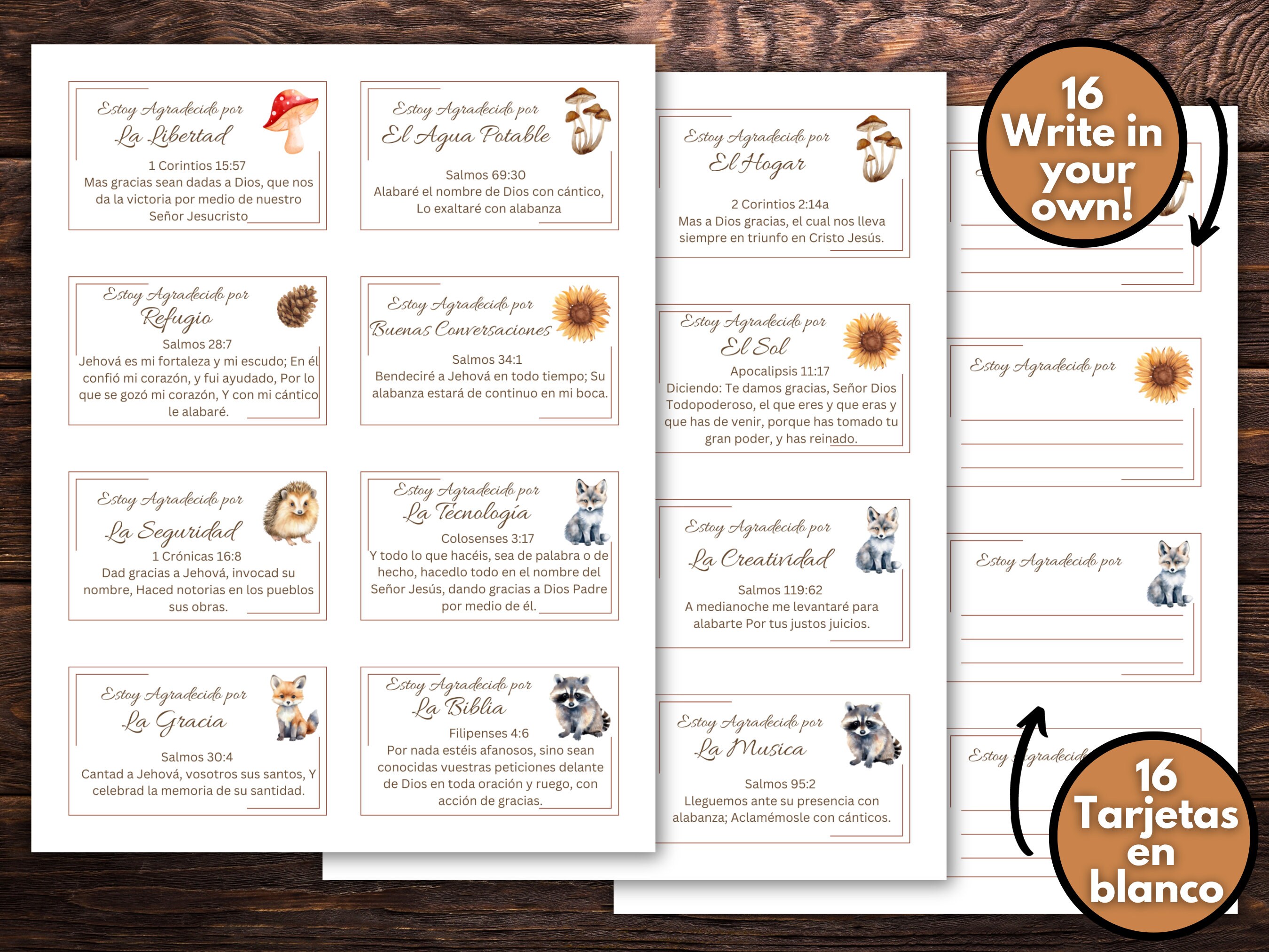 I Am Thankful for Bible Verse Cards in Spanish, Thanksgiving Gratitude ...