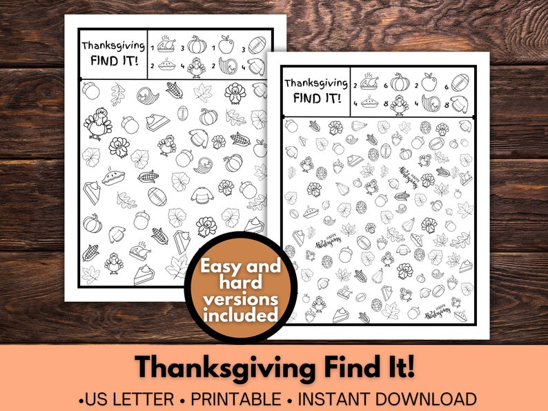 Find the Objects Game, Thanksgiving Find It Game, Kids Thanksgiving ...