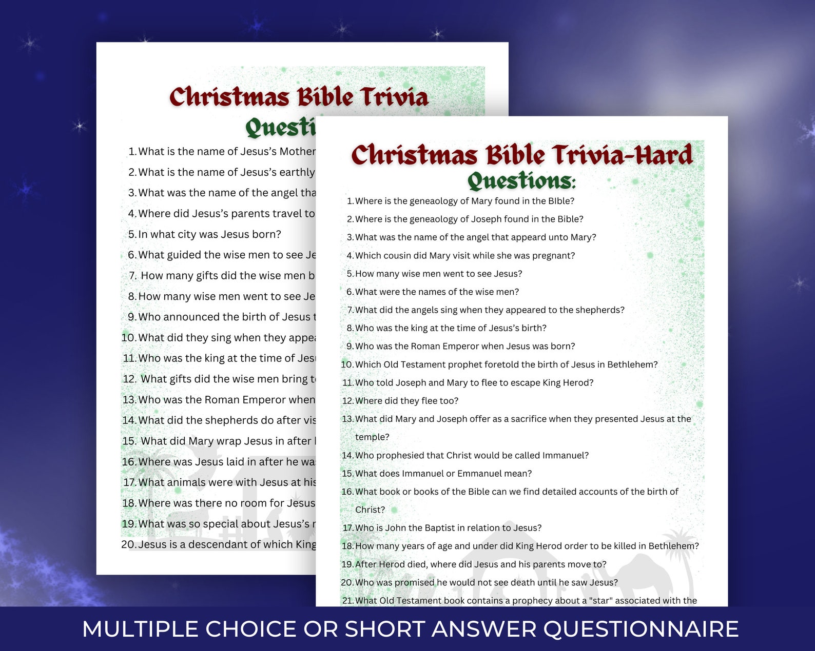 Christmas Bible Trivia, Christian Christmas Game, Bible Party Game ...