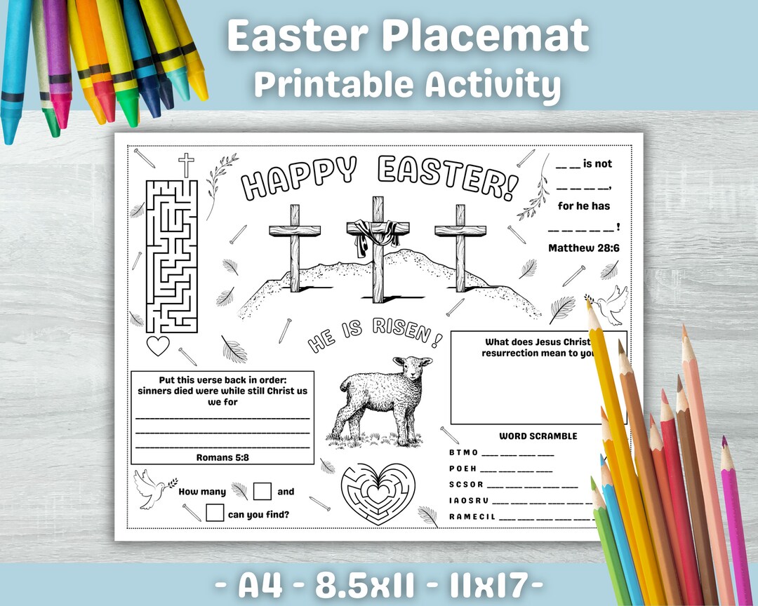 Christian Easter Activity Placemat, Easter Coloring Activity Sheet ...