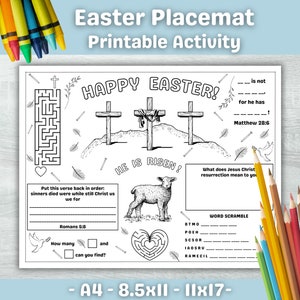 Christian Easter Activity Placemat, Easter Coloring Activity Sheet ...