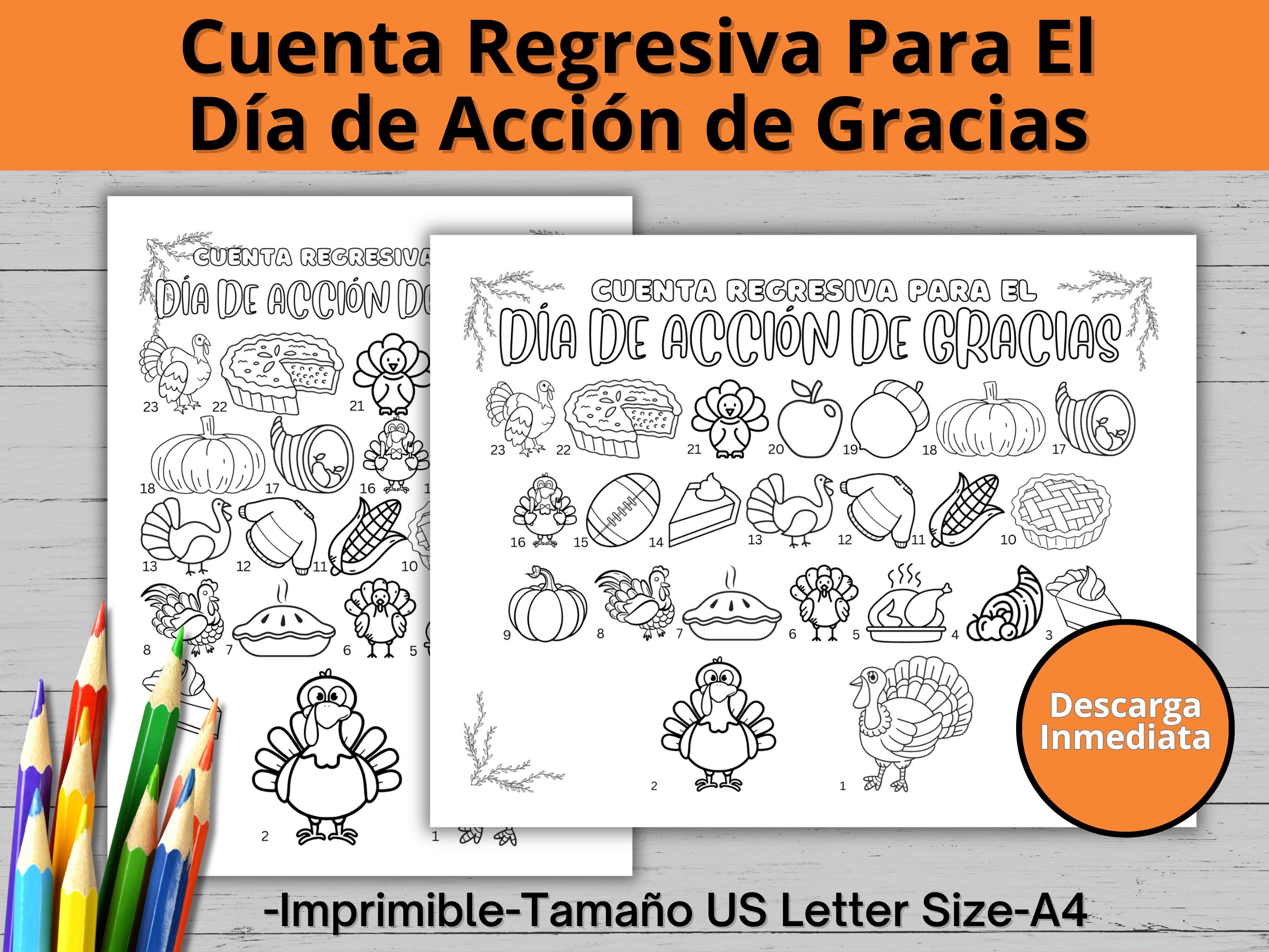 Printable Spanish Thanksgiving Countdown/ Cuenta Regresiva Para El Dia ...