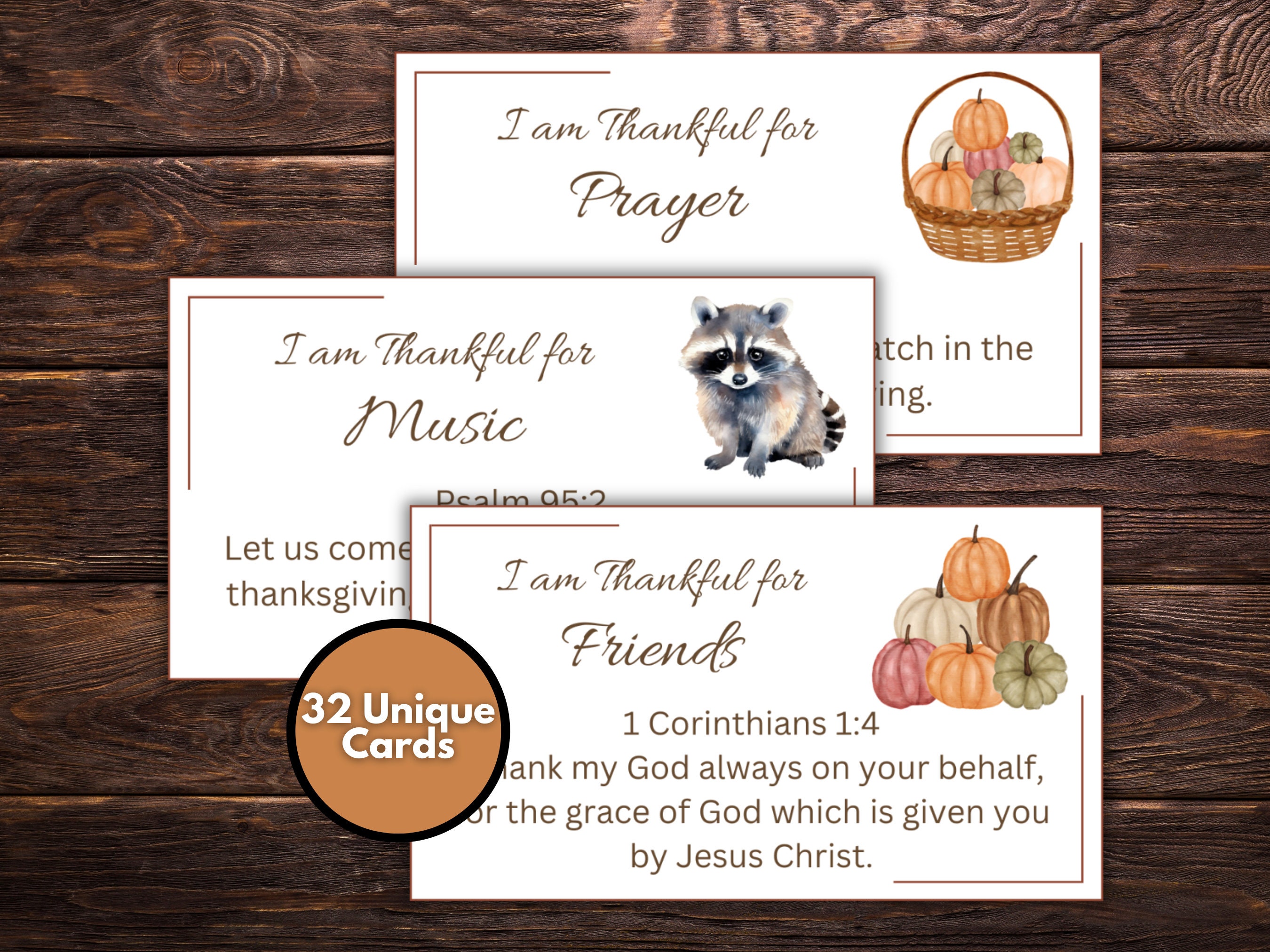 I Am Thankful for Bible Verse Cards, Thanksgiving Gratitude Cards ...
