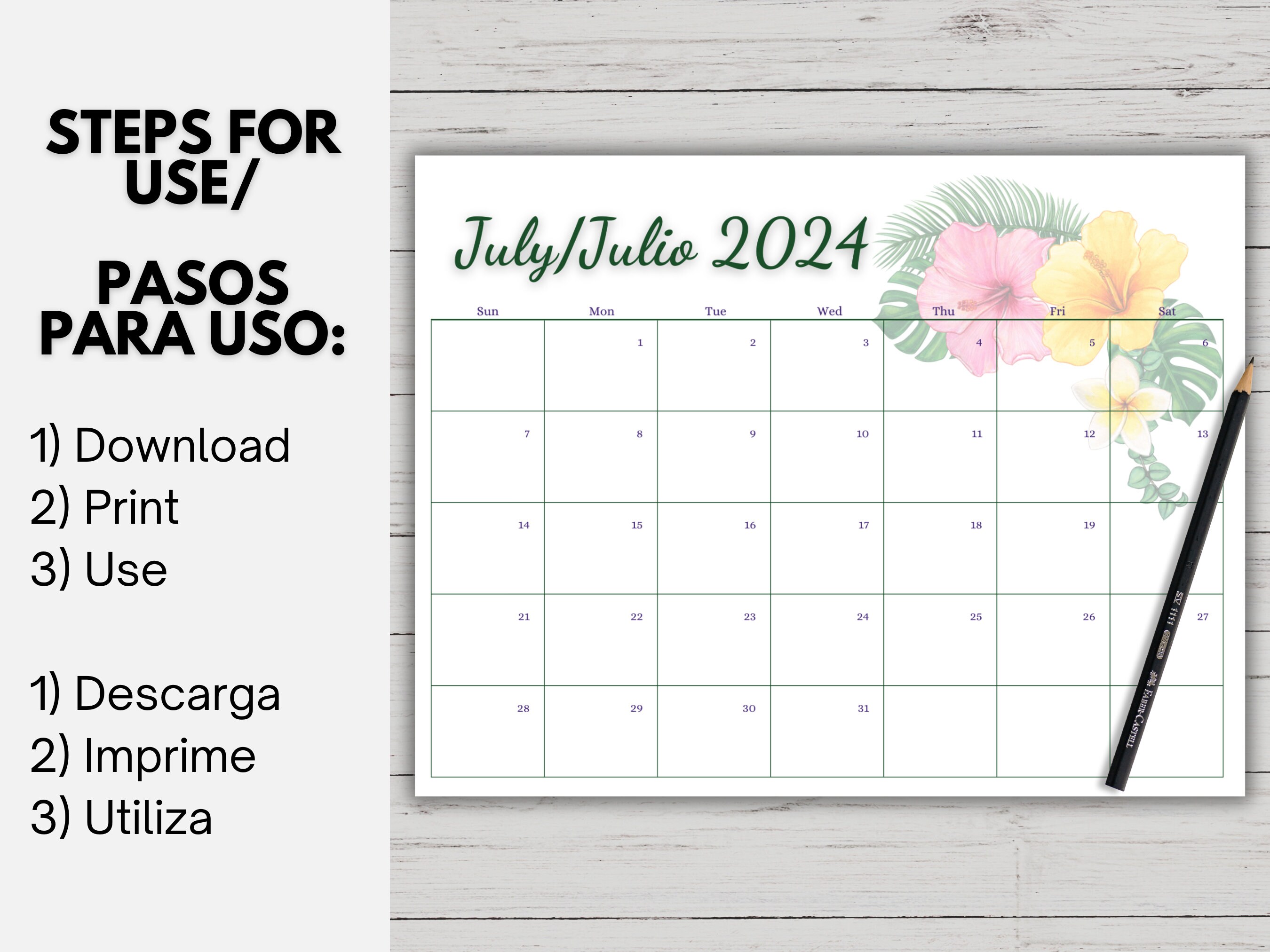 2024 Bilingual Calendar, 2024 Spanish and English Calendar, Printable ...
