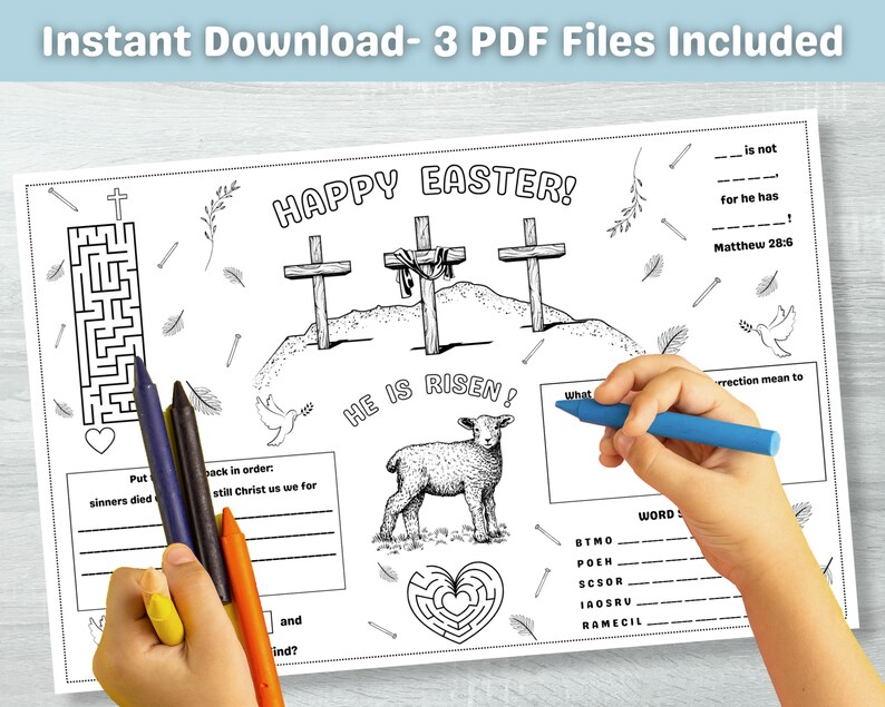 Christian Easter Activity Placemat, Easter Coloring Activity Sheet ...