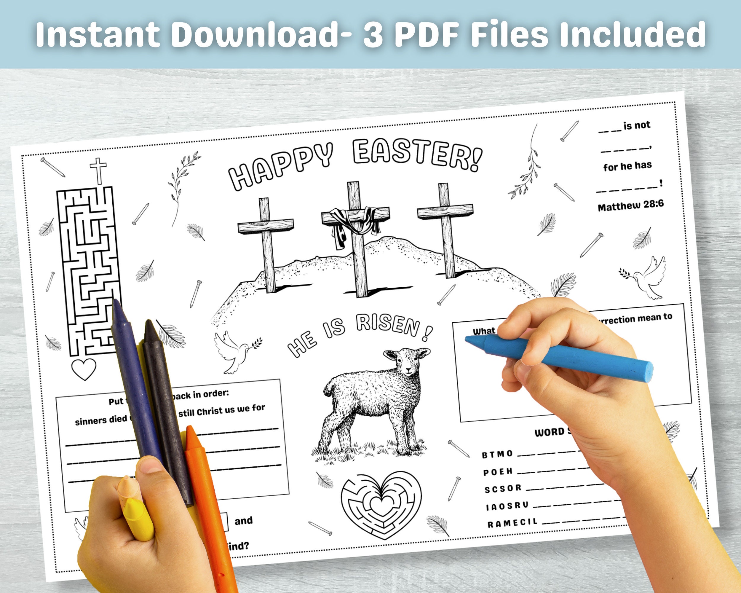 Christian Easter Activity Placemat, Easter Coloring Activity Sheet ...