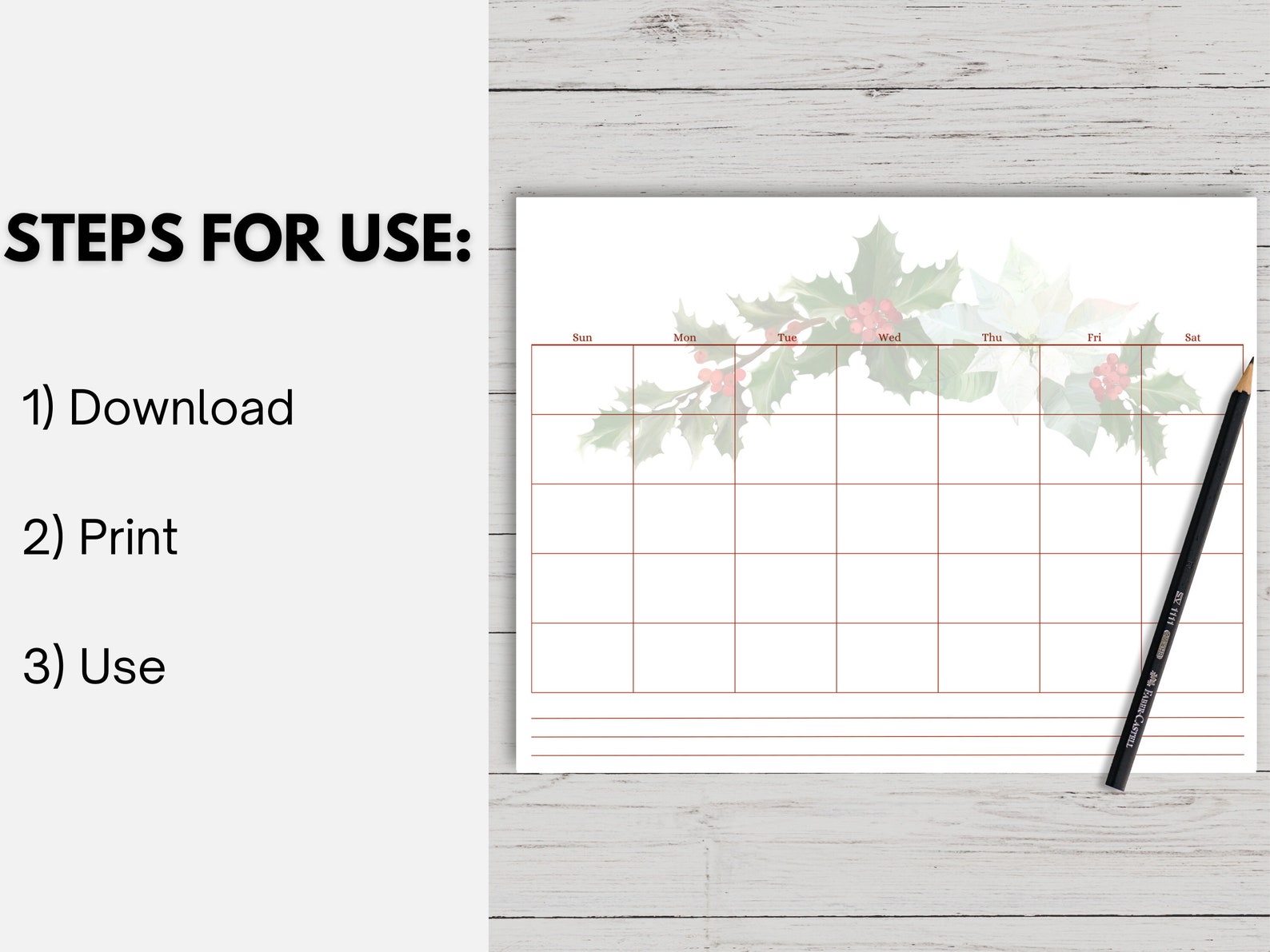 Blank Monthly Calendar, Printable Blank Calendar, Minimalist Calendar ...