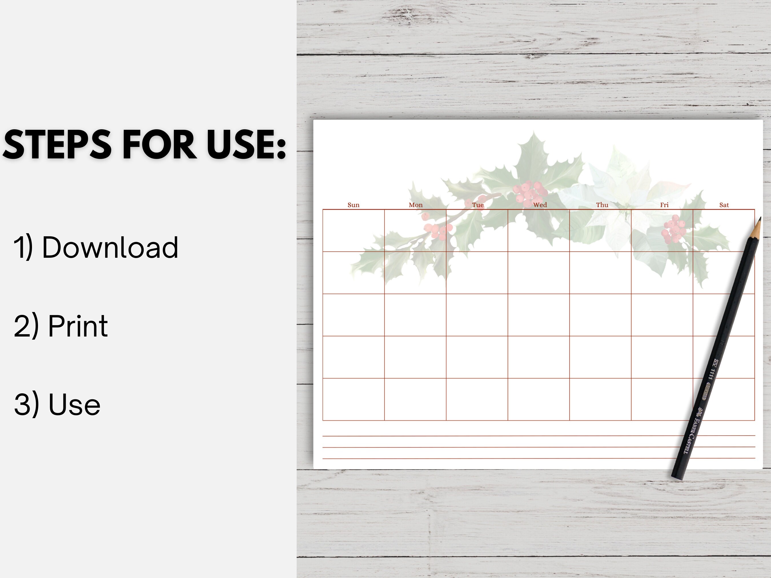Blank Monthly Calendar, Printable Blank Calendar, Minimalist Calendar ...