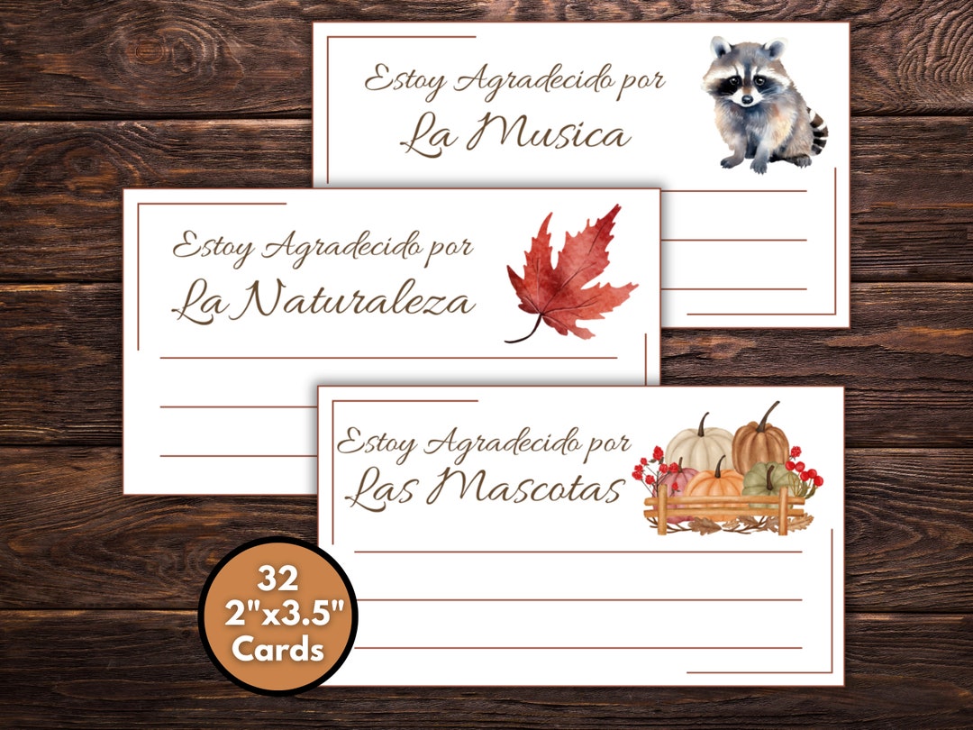 I Am Thankful for Cards in Spanish, Thanksgiving Gratitude Cards ...