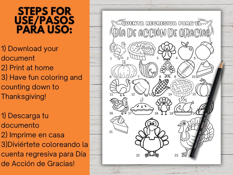 Printable Spanish Thanksgiving Countdown/ Cuenta Regresiva Para El Dia ...