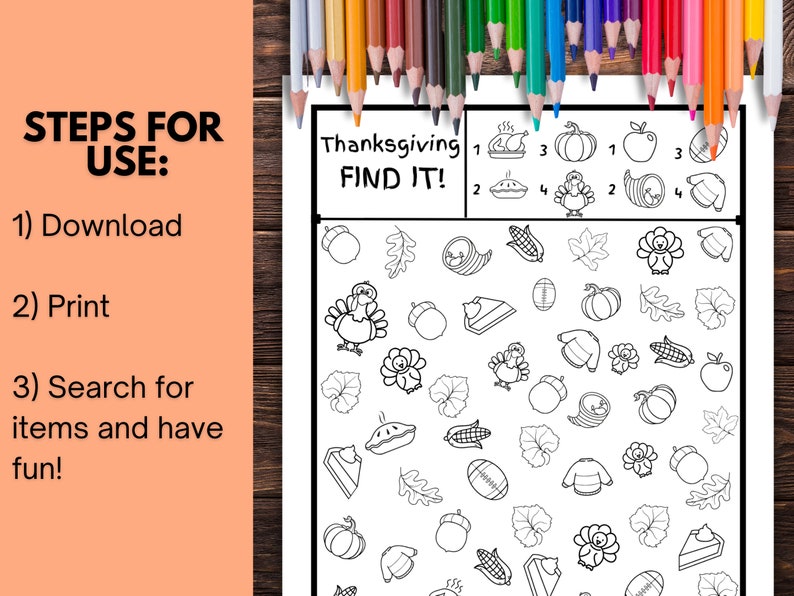 Find the Objects Game, Thanksgiving Find It Game, Kids Thanksgiving ...