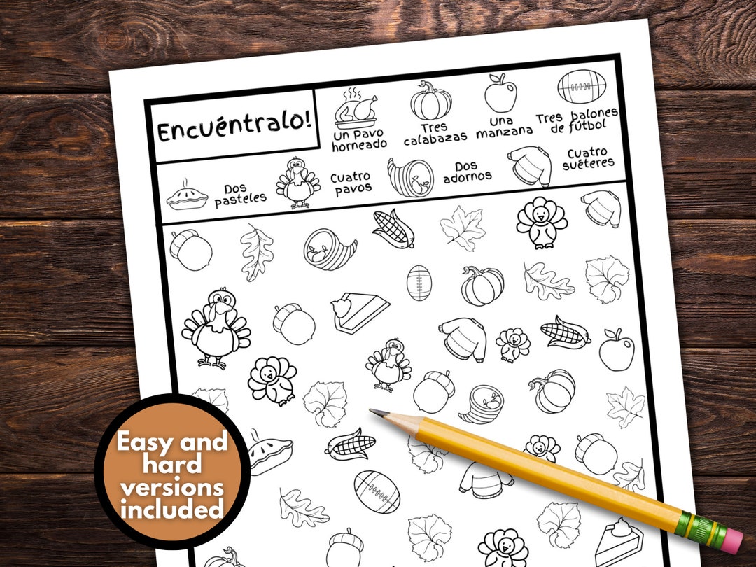 Find the Objects Game, Thanksgiving Find It Game in Spanish, Spanish ...