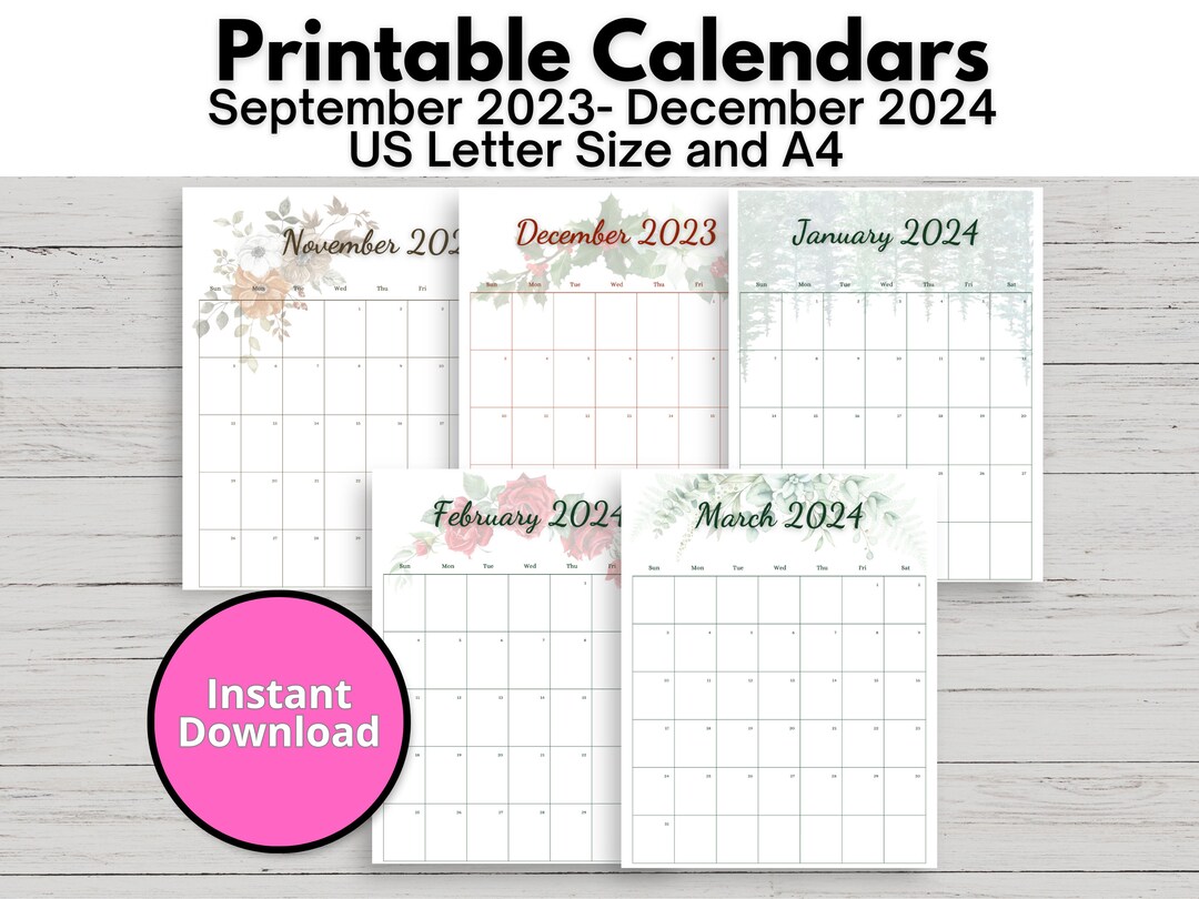 Printable Monthly Calendars 2023-2024 - Etsy