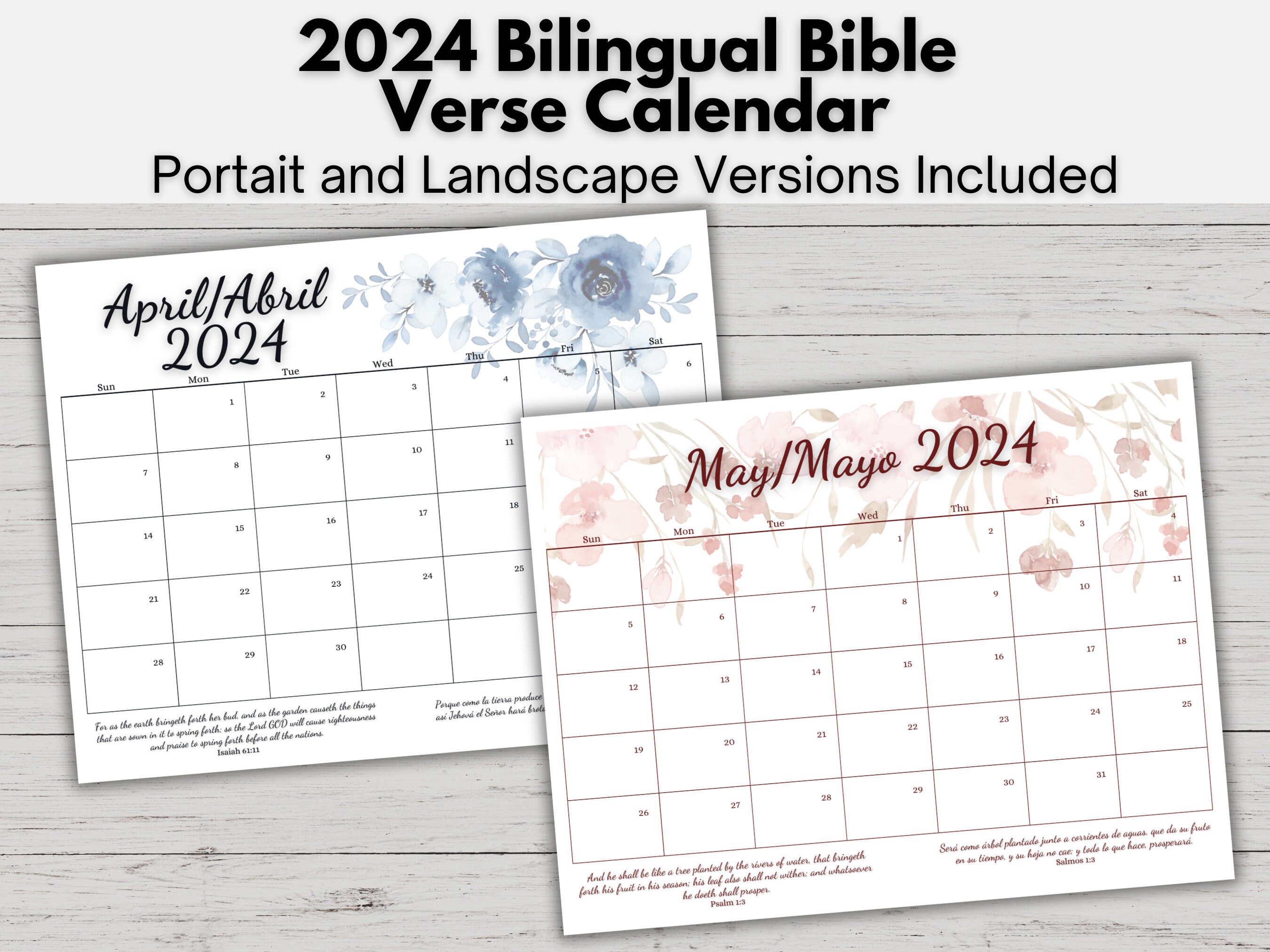 2024 Bilingual Bible Verse Calendar, Printable Bilingual Scripture ...