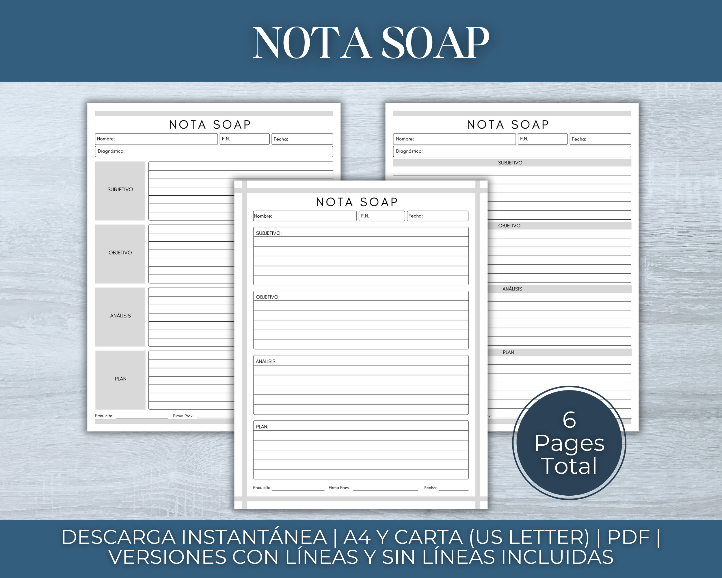 Spanish SOAP Note, Nota SOAP, Progress Note Template, Treatment ...