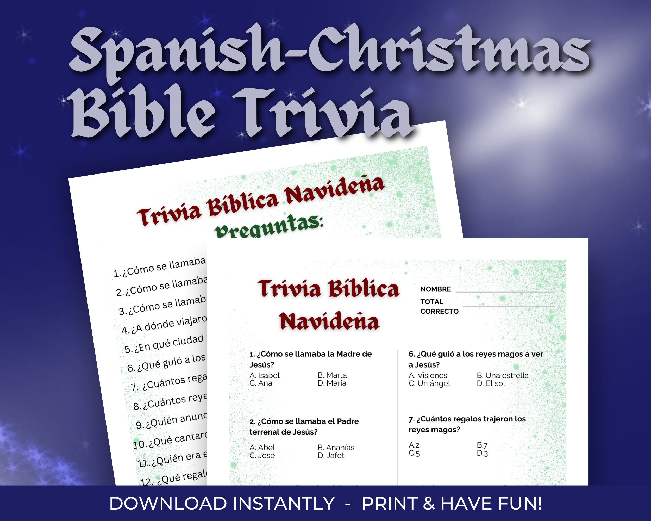 Spanish Christmas Bible Trivia, Spanish Christian Christmas Game, Bible ...