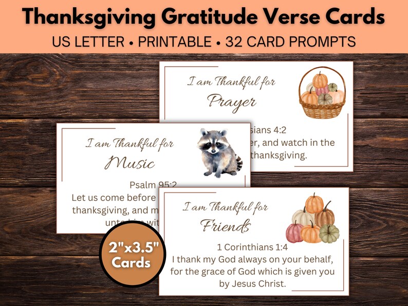 I Am Thankful for Bible Verse Cards, Thanksgiving Gratitude Cards ...