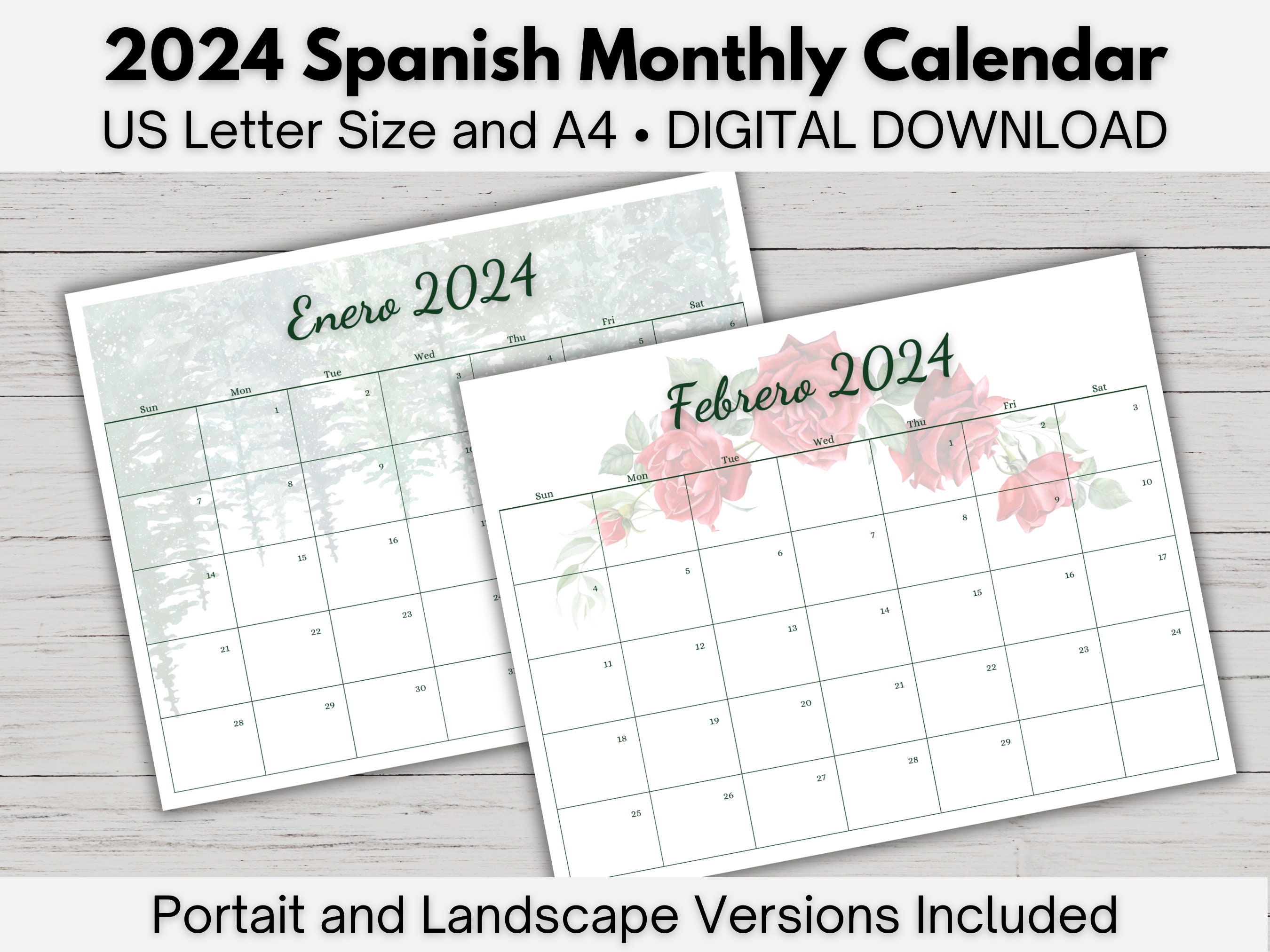 2024 Spanish Calendar, Spanish Printable Monthly Calendar, Calendario ...