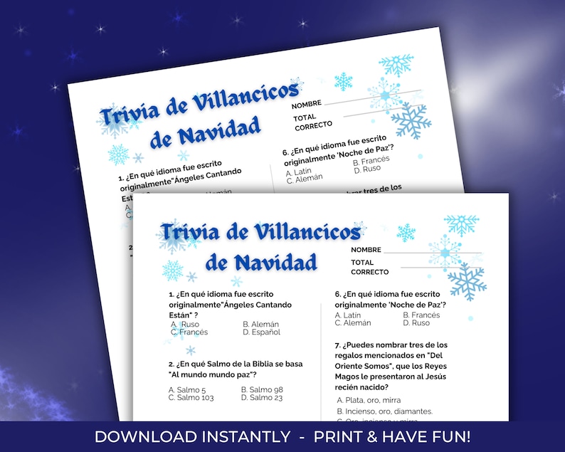 Spanish Christmas Carol Trivia, Christmas Song Trivia Game, Spanish ...