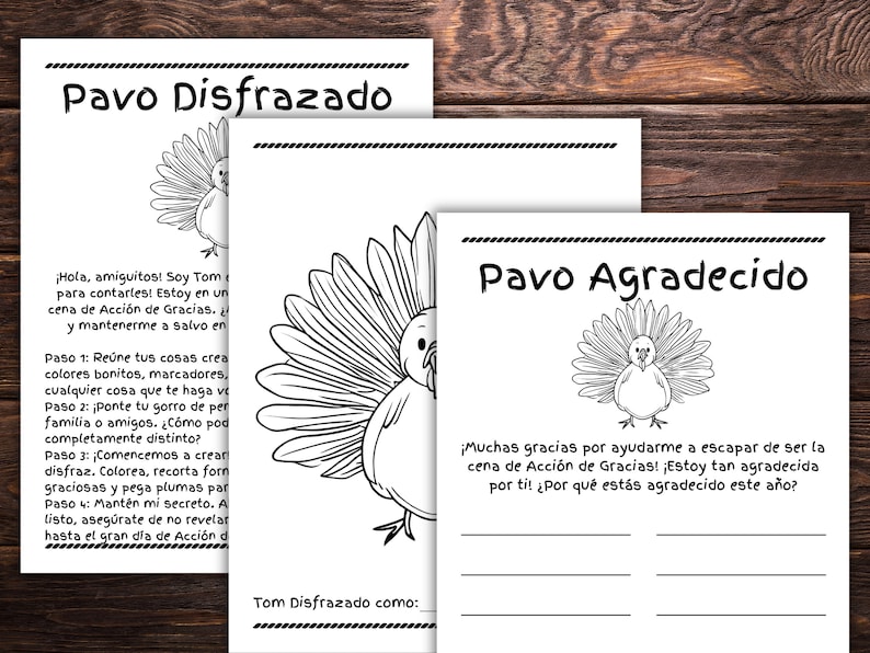 Disguise a Turkey, Turkey in Disguise in Spanish, Spanish Thanksgiving Activity, Tom the Turkey ...