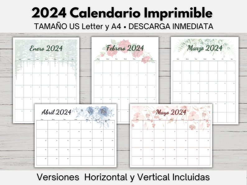 2024 Spanish Calendar, Spanish Printable Monthly Calendar, Calendario ...