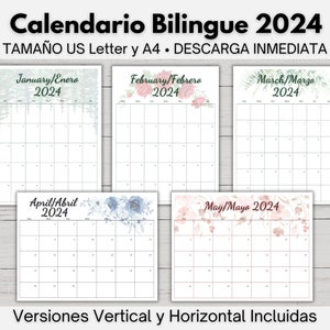 2024 Bilingual Calendar, 2024 Spanish and English Calendar, Printable ...